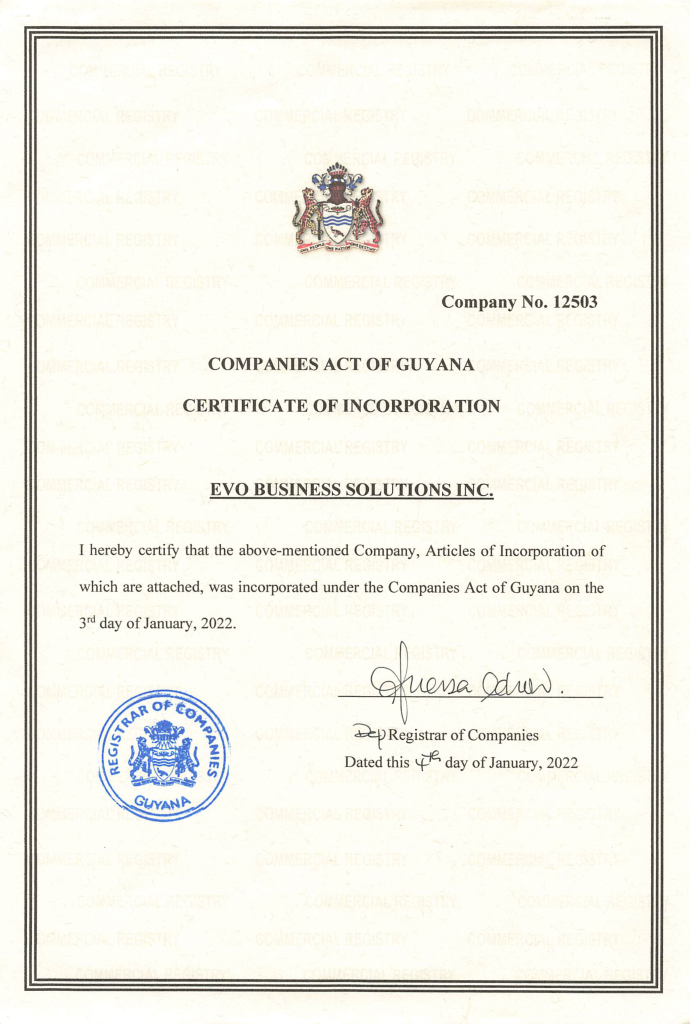 Certifications – EVO Business Solutions Inc.