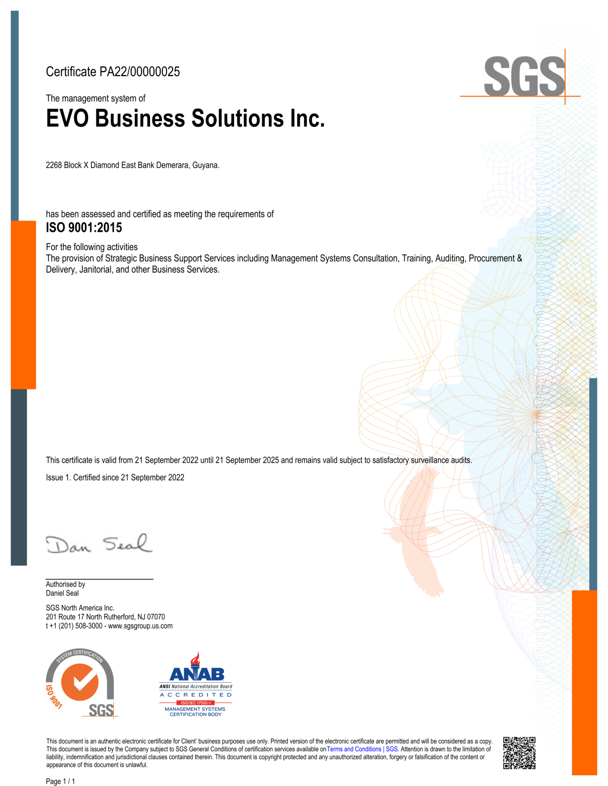 Certifications – EVO Business Solutions Inc.